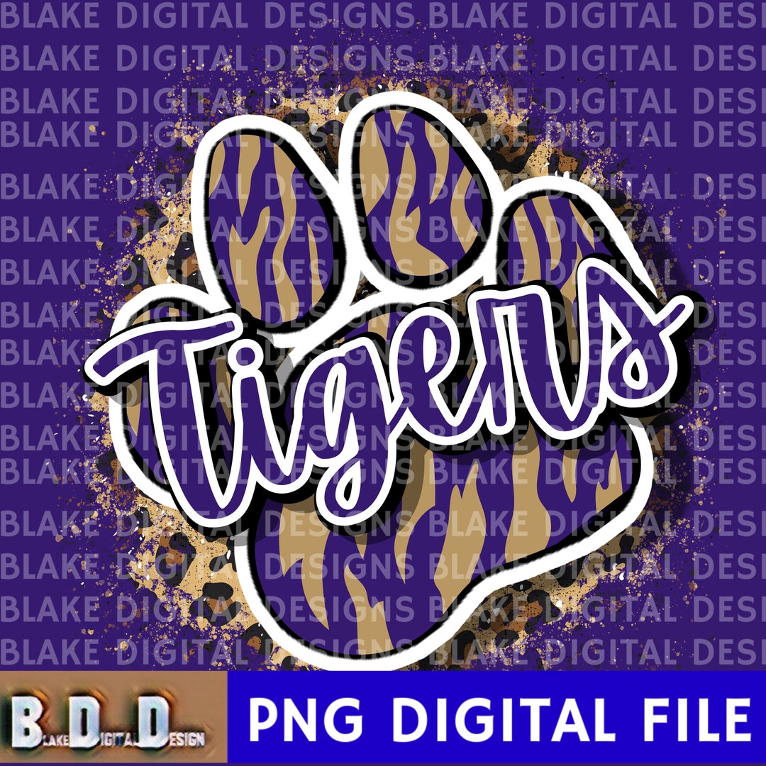 Tigers Striped Paw Purple and Gold PNG School Mascot Team - Etsy