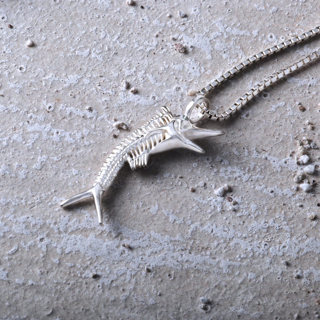 Men Silver Fishbone Pendant Necklace Unisex Jewelry Gift - Etsy