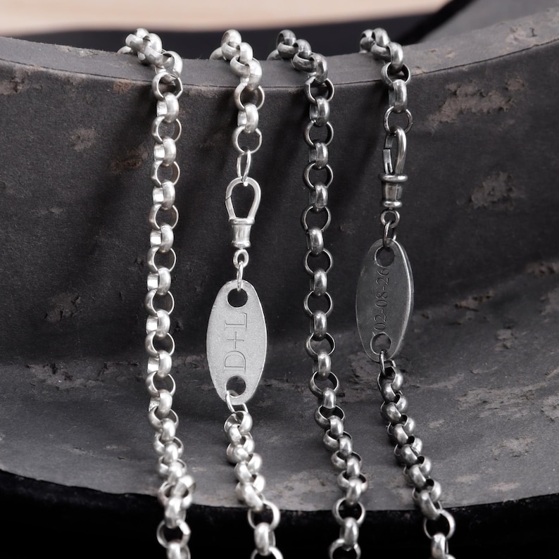 5mm 6mm Sterling Silver Rolo Necklace, Custom Men Belcher Chunky Link ...