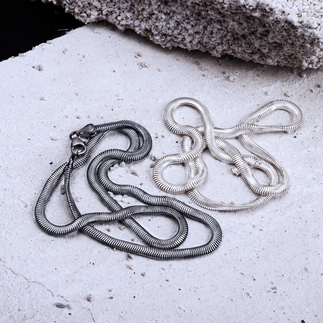Sterling Silver Flat Snake Chain Soft Snake Men Herringbone Unisex ...