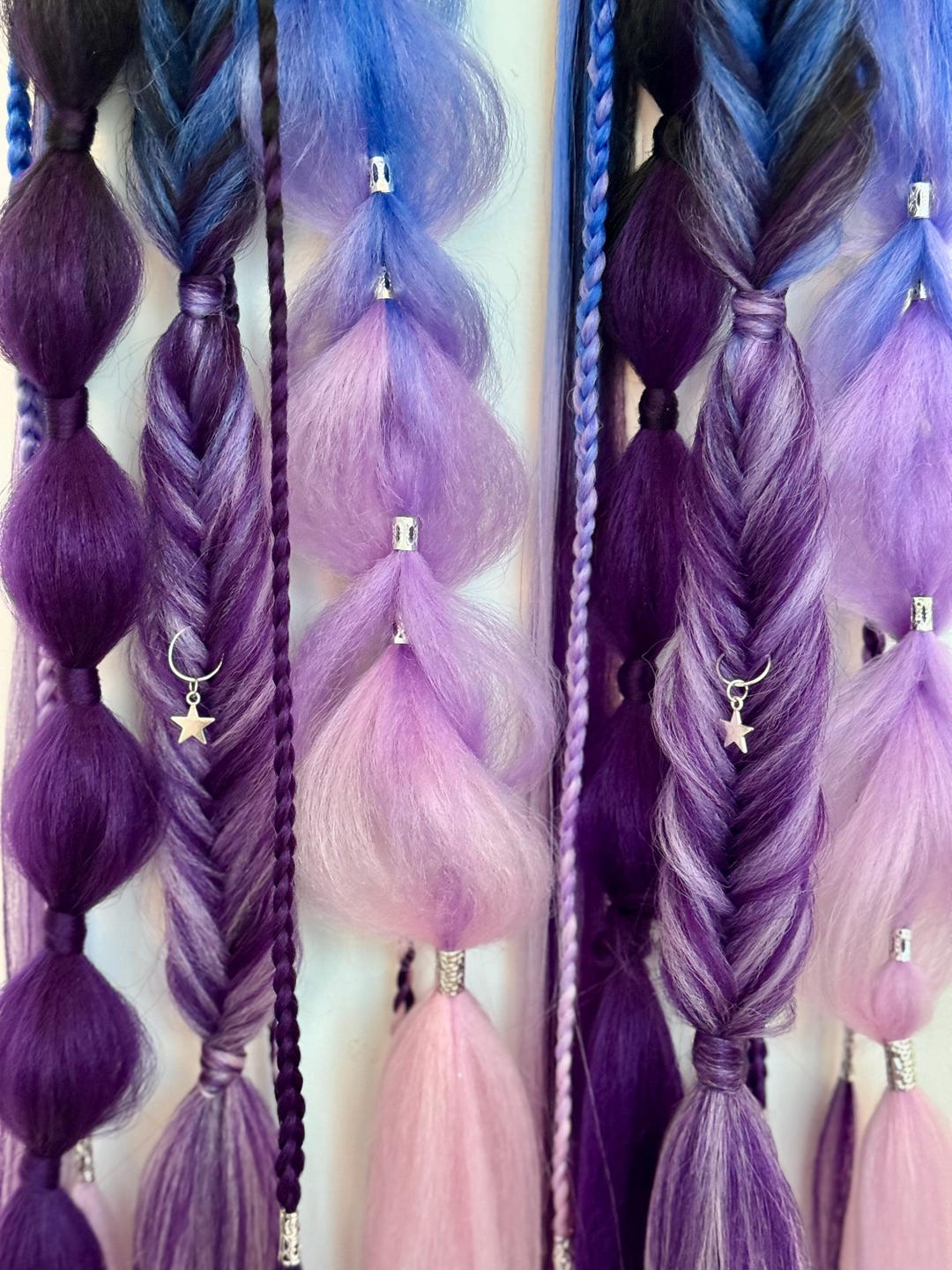 Pastel Galaxy Rave Festival Braids Hair Extensions, Purple Blue Ombre ...
