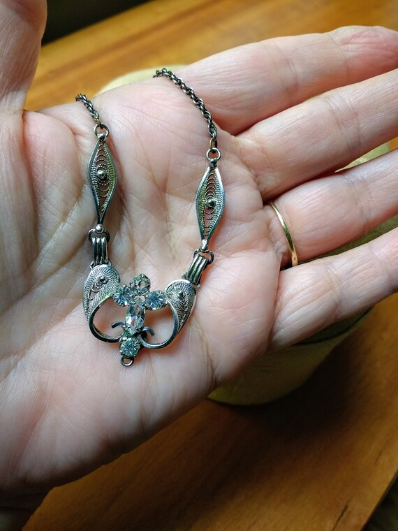 Signed AmLee Sterling Filigree and Rhinestone Vintage… - Gem