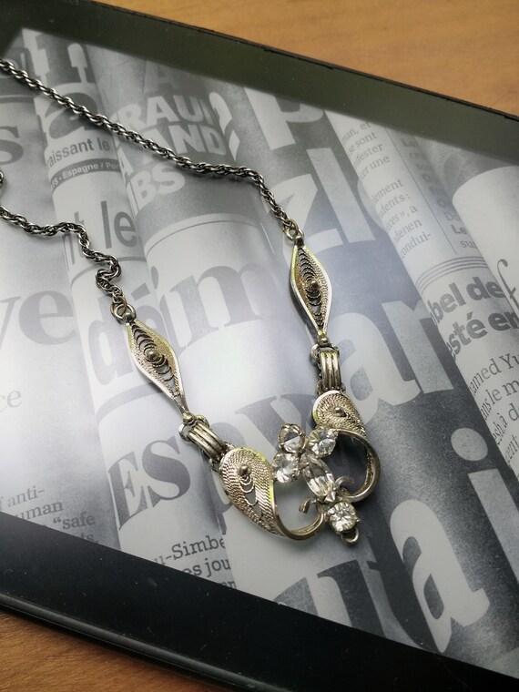 Signed AmLee Sterling Filigree and Rhinestone Vintage… - Gem