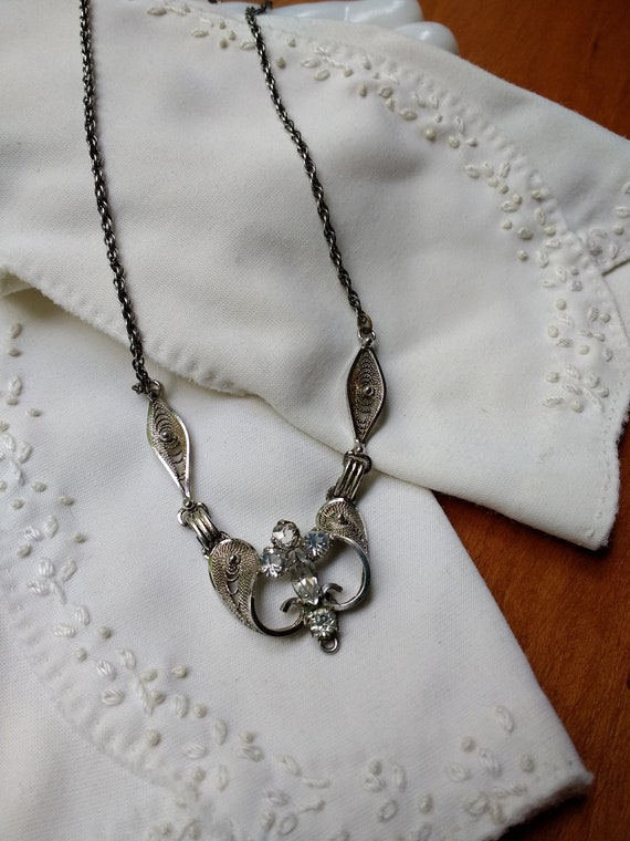 Signed AmLee Sterling Filigree and Rhinestone Vintage… - Gem
