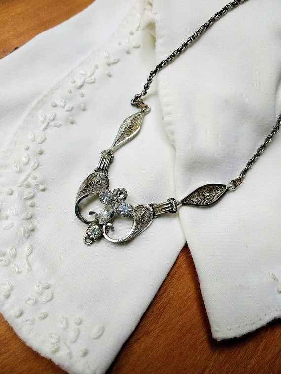 Signed AmLee Sterling Filigree and Rhinestone Vintage… - Gem