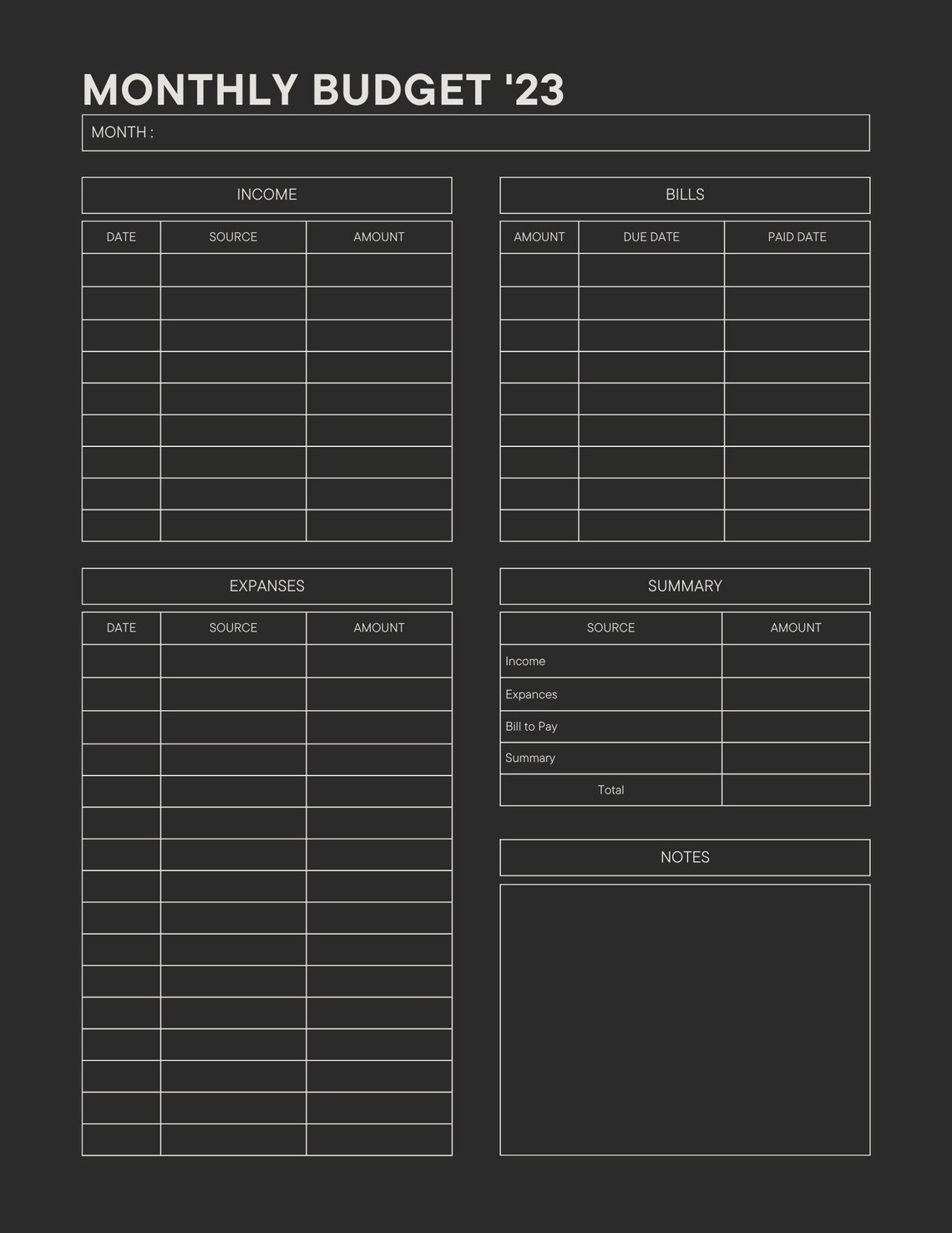 2023 Monthly Budget Planner - Etsy