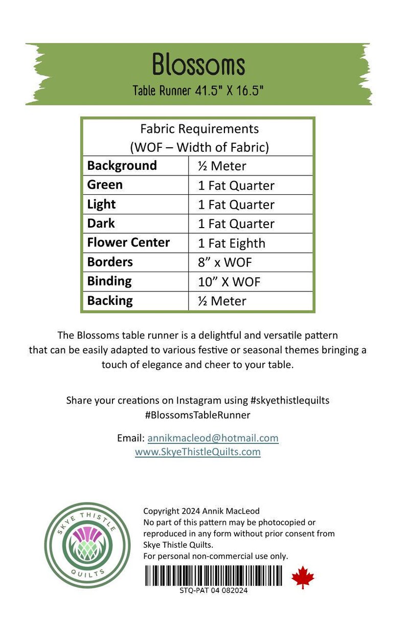 Blossoms Table Runner Pattern - Etsy