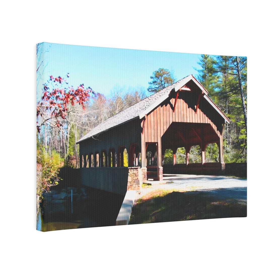 Covered Bridge Over Water Canvas Photo Tile - Etsy