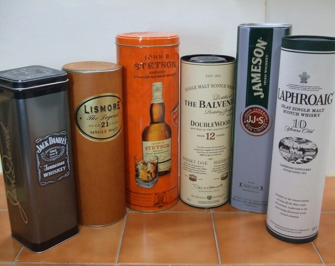 Vintage Whisky Display Cans Scotch, Single Malt, Bourbon Whiskey 6pcs ...
