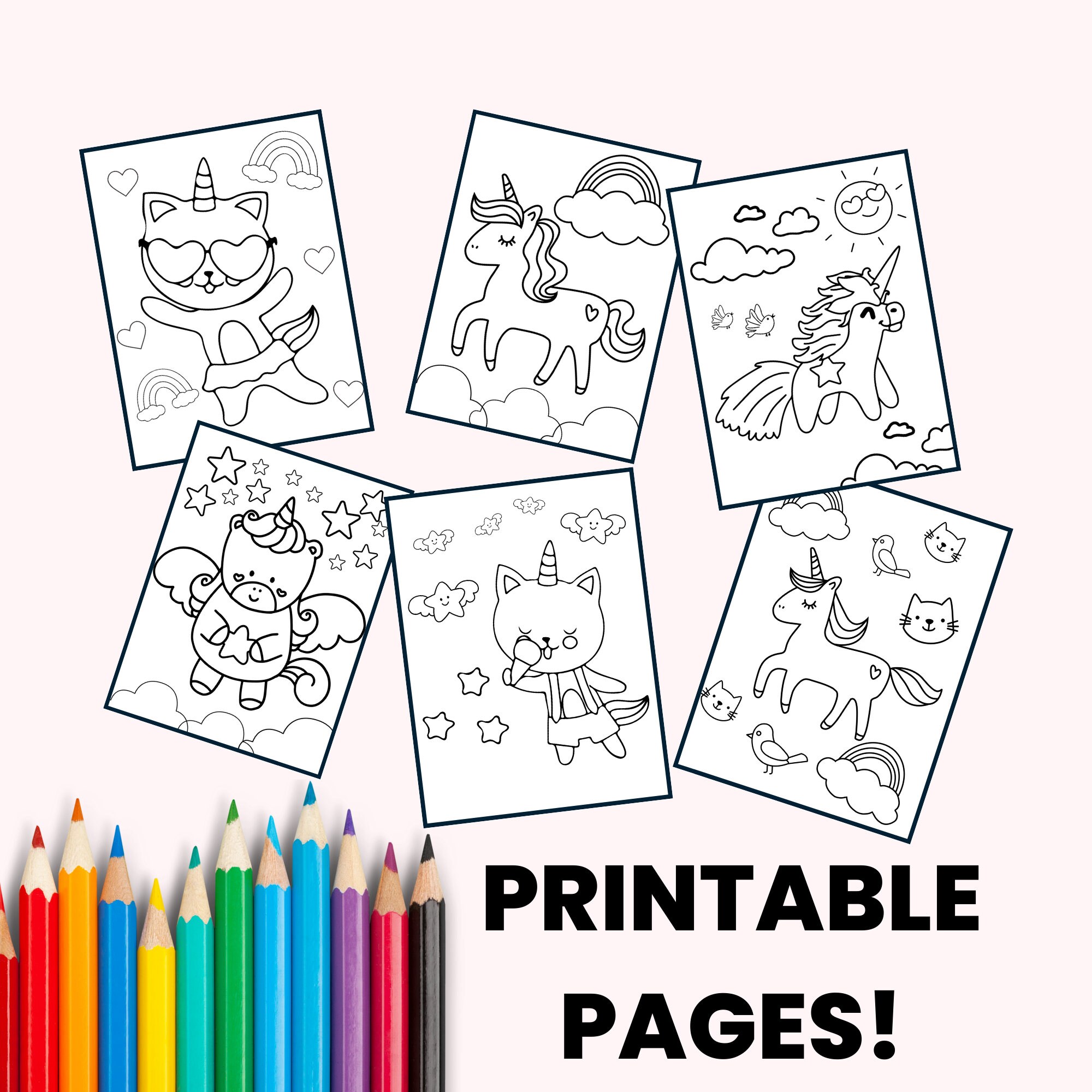 10 Unicorn & Rainbow Coloring Pages for Kids instant Download - Etsy
