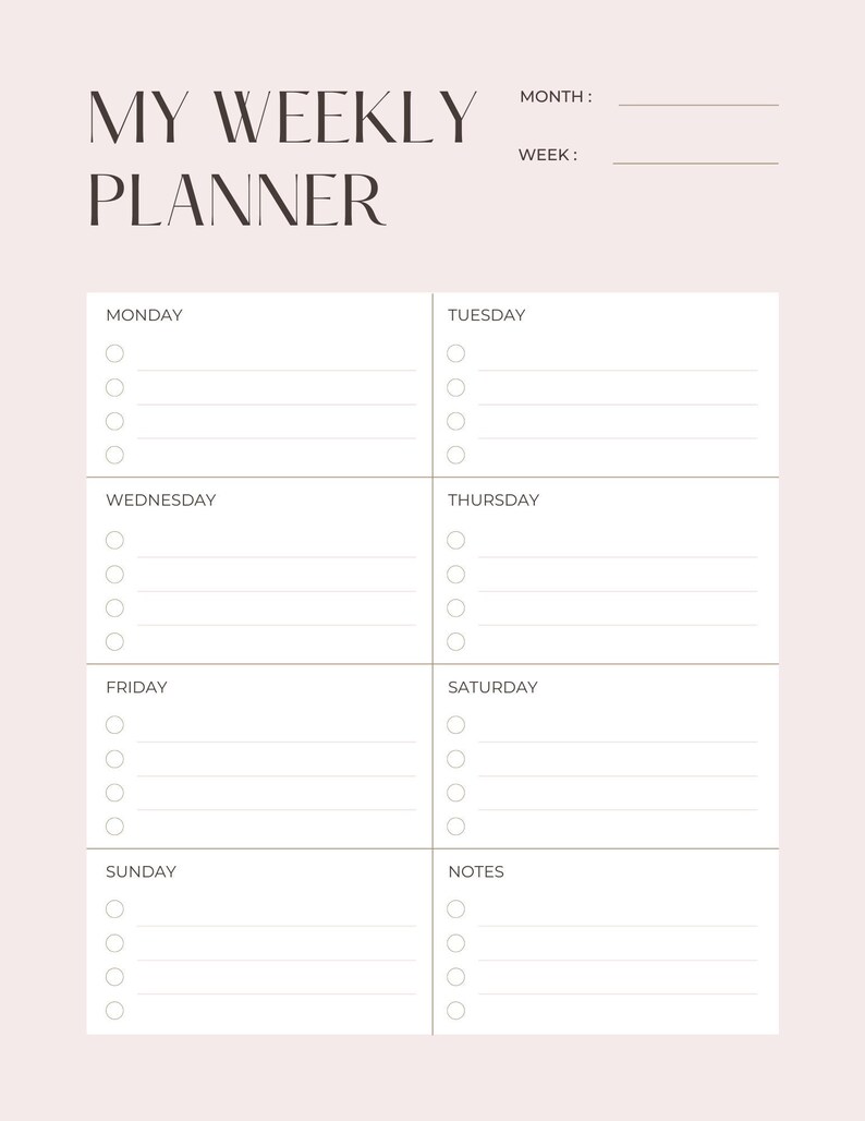 Cute White and Pink Weekly Planner Digital Downloadable - Etsy