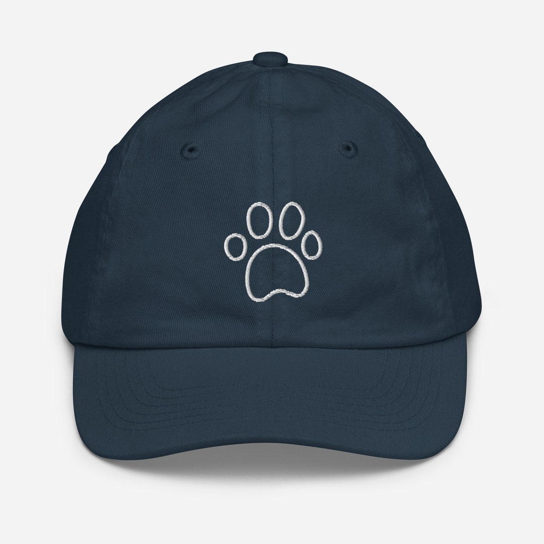 Kids Paw Print Navy Blue and White Youth Baseball Cap, Embroidered Logo ...