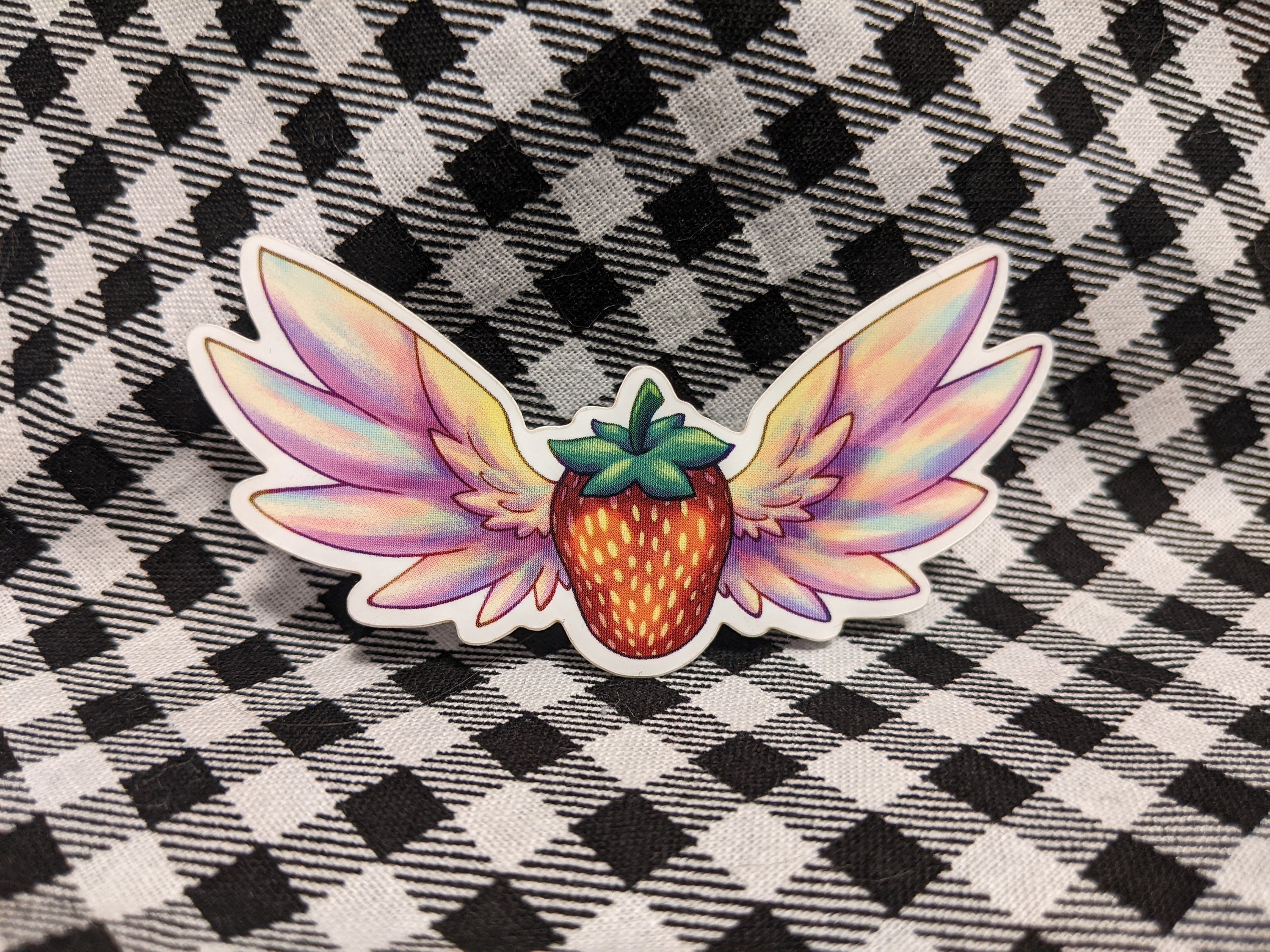 Winged Strawberry Sticker celeste - Etsy