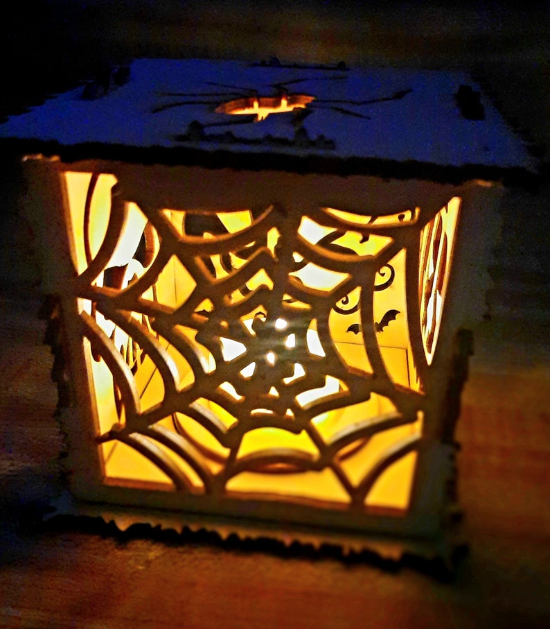 Halloween Lantern, Skull Box, Spooky Tea Light. Laser Cut Wood Box With ...
