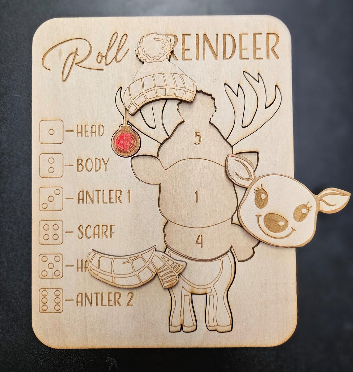 Roll a Reindeer Dice Game, Rudolph Puzzle, Laser Cut Wood Children's ...