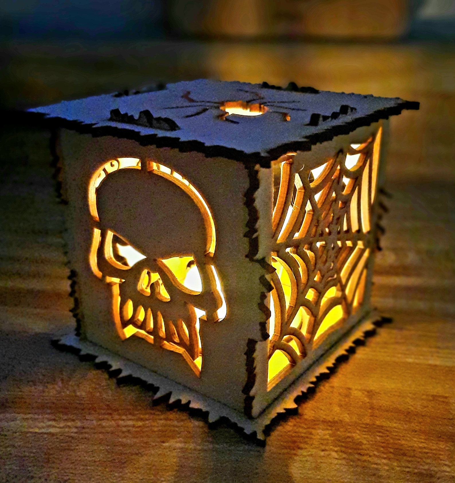 Halloween Lantern, Skull Box, Spooky Tea Light. Laser Cut Wood Box With ...
