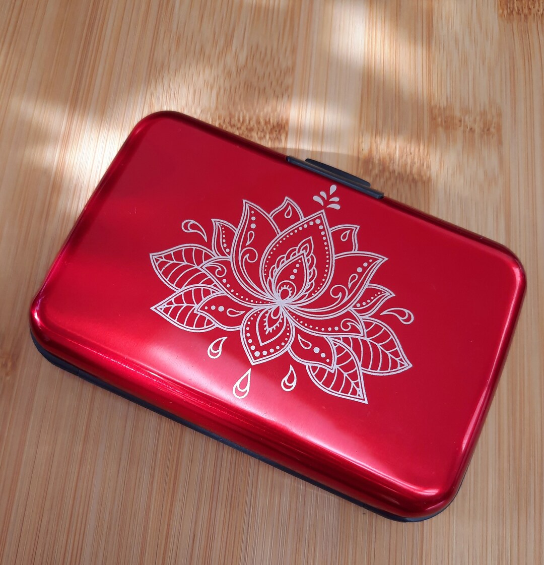 RFID Credit Card Case, Wallet, Laser Engraved Anodized Aluminum. Lotus ...