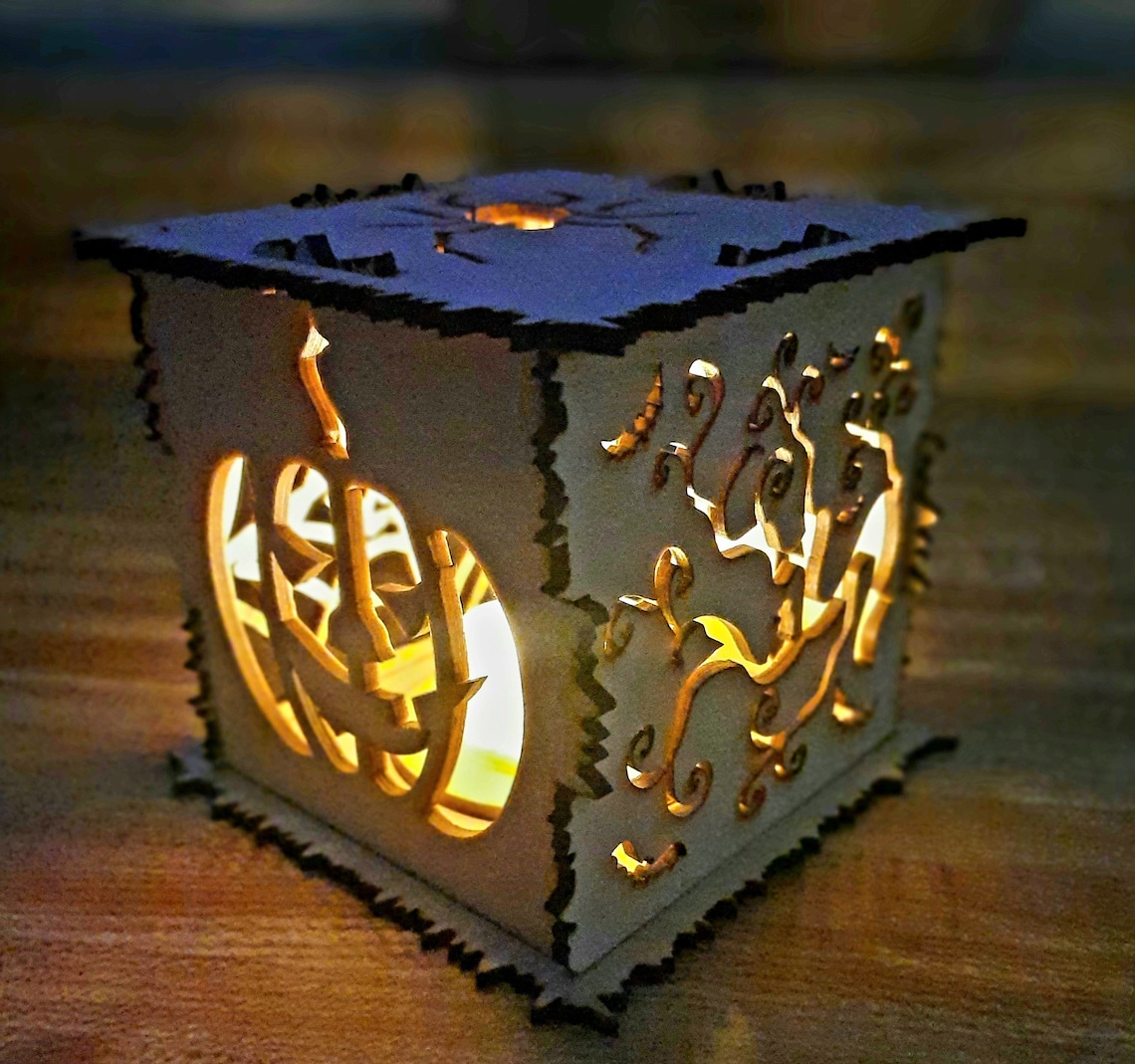 Halloween Lantern, Skull Box, Spooky Tea Light. Laser Cut Wood Box With ...