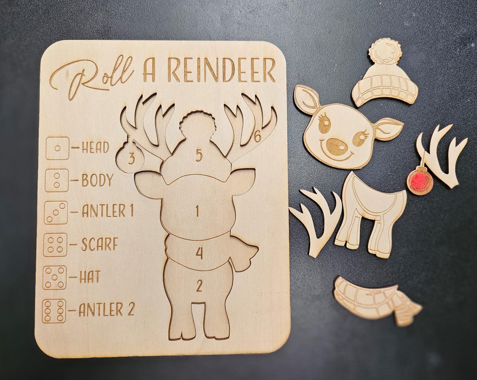 Roll a Reindeer Dice Game, Rudolph Puzzle, Laser Cut Wood Children's ...