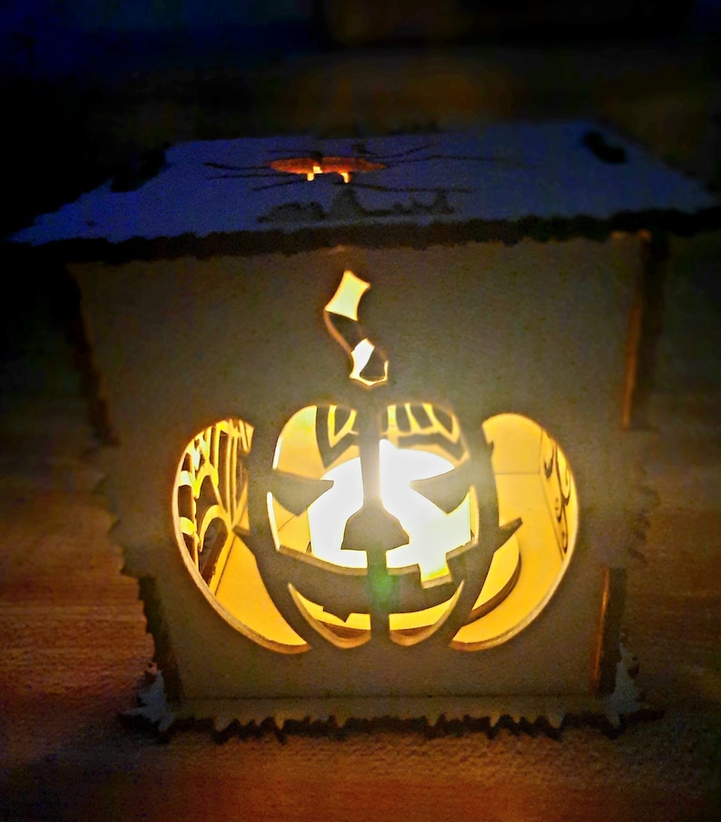Halloween Lantern, Skull Box, Spooky Tea Light. Laser Cut Wood Box With ...