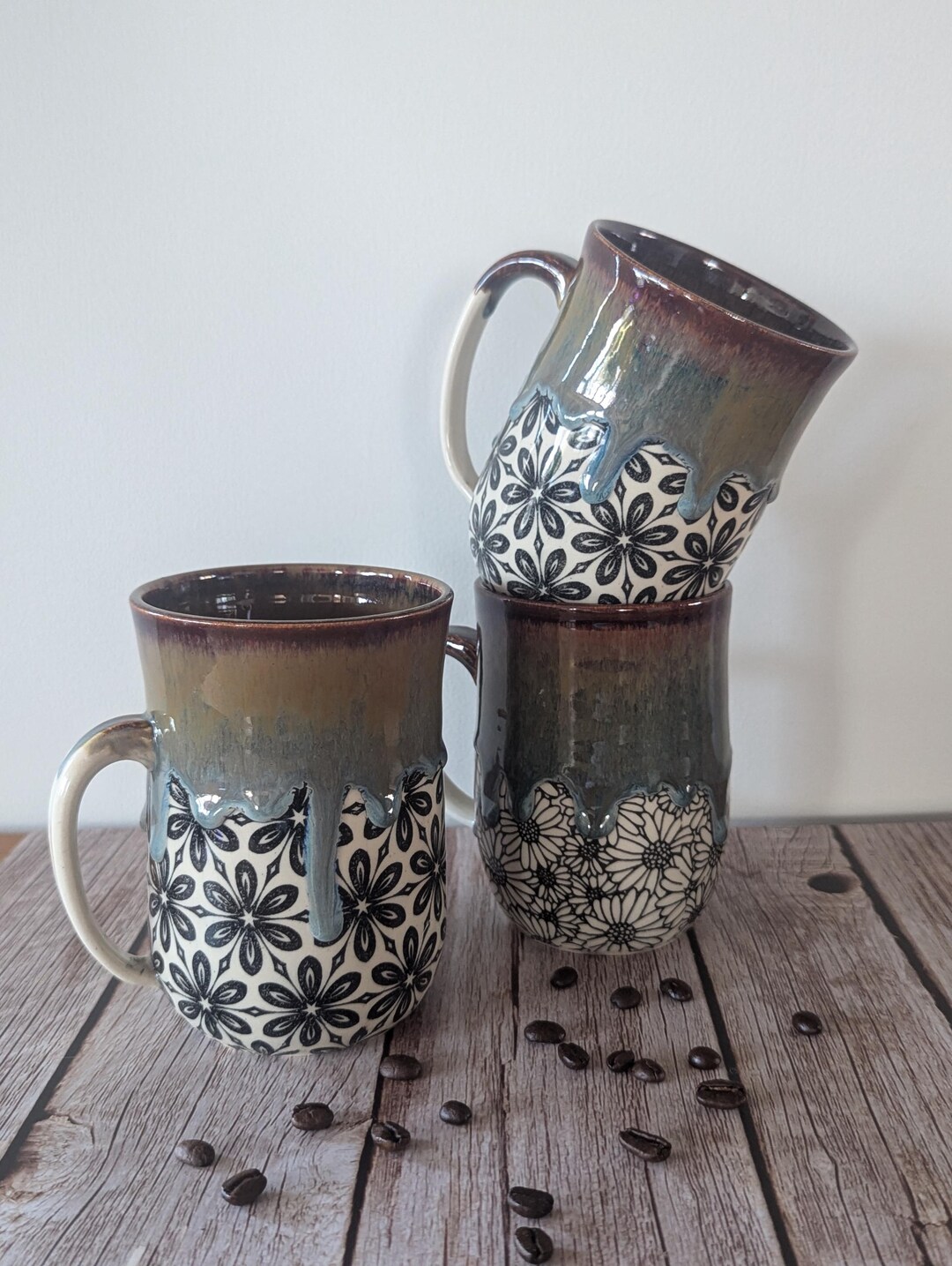 Large Handmade Pottery Mug With Flower Pattern for Tea or Coffee - Etsy