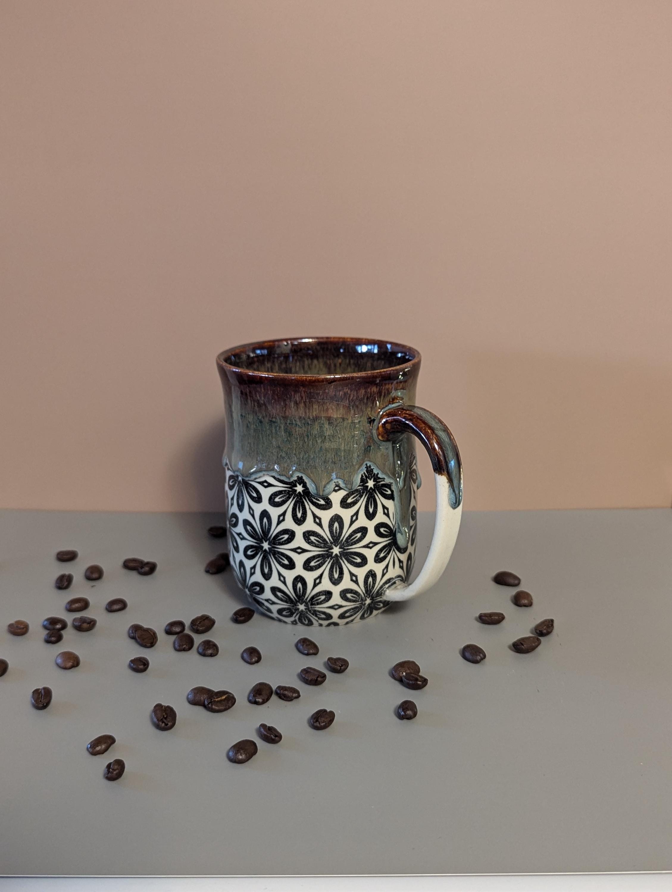 Large Handmade Pottery Mug With Flower Pattern for Tea or Coffee - Etsy
