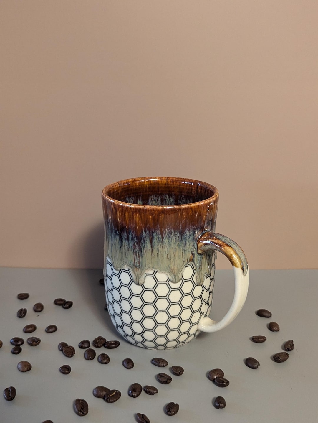 Large Handmade Pottery Mug With Honey Comb Pattern for Tea or Coffee - Etsy