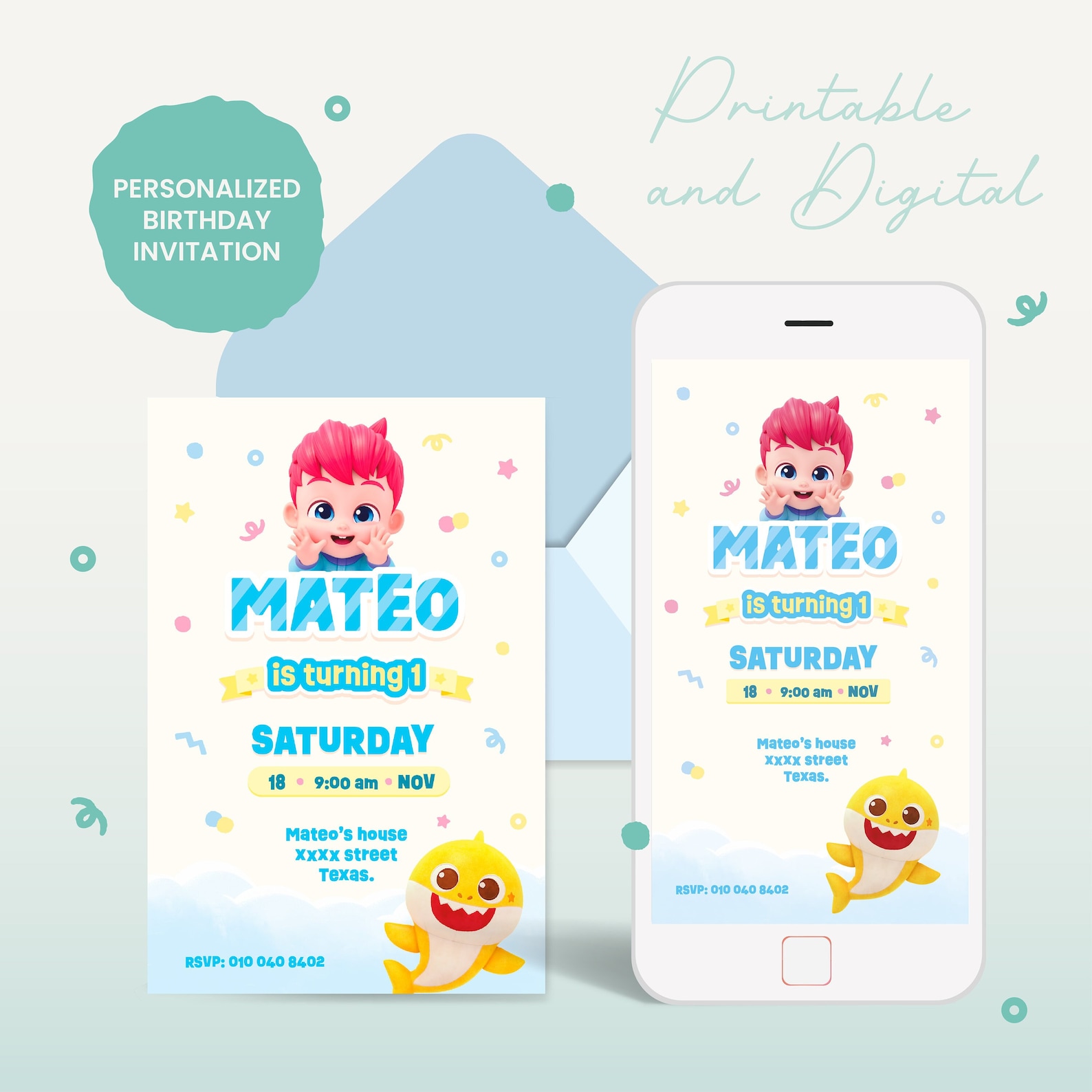 Bebefinn digital invitation personalized | Babyfinn| bebe finn | Baby ...