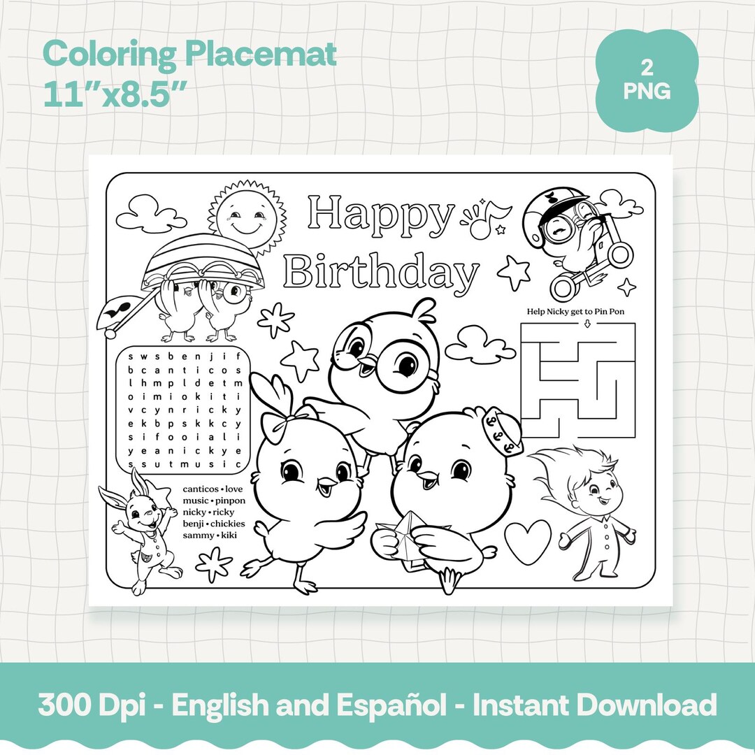 Party Placemat Canticos | Party Activity Sheet | Little Chickies ...