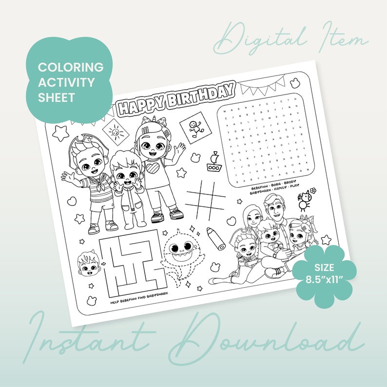 Bebefinn Activity Placemat | Finn Placemat | Coloring Sheet | Digital ...