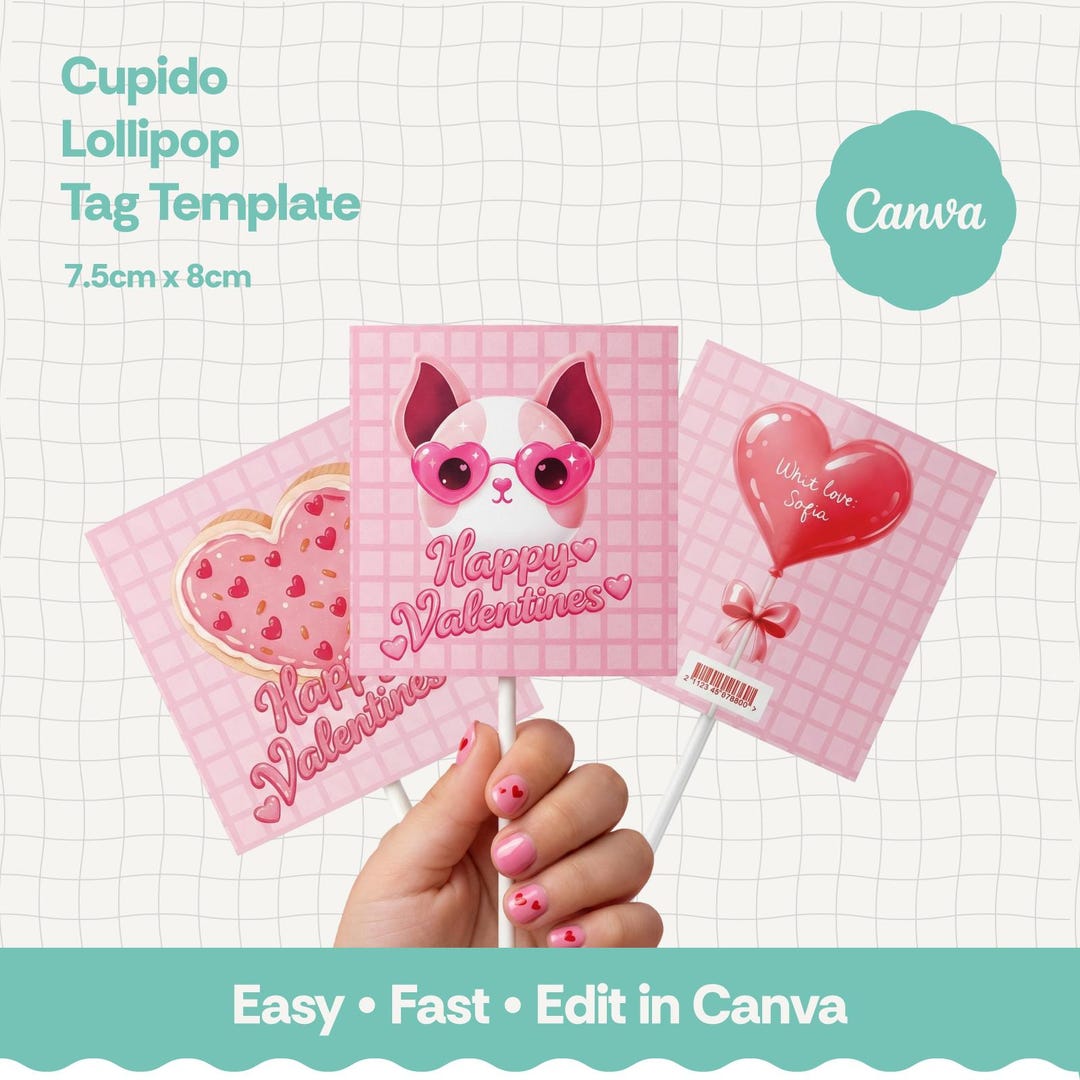 Printable Valentine's Day Lollipop Tags Template | Cupid Lollipop ...