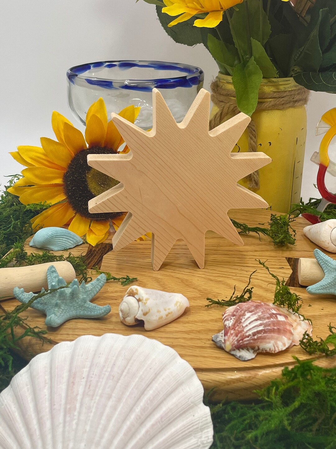 Unfinished Sun Shaped Free Standing Craft Solid Wood Cutout, Summer ...