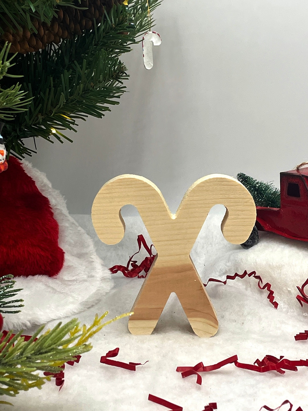 Unfinished Crossed Candy Canes Craft Solid Wood Cutout, Tiered Tray ...