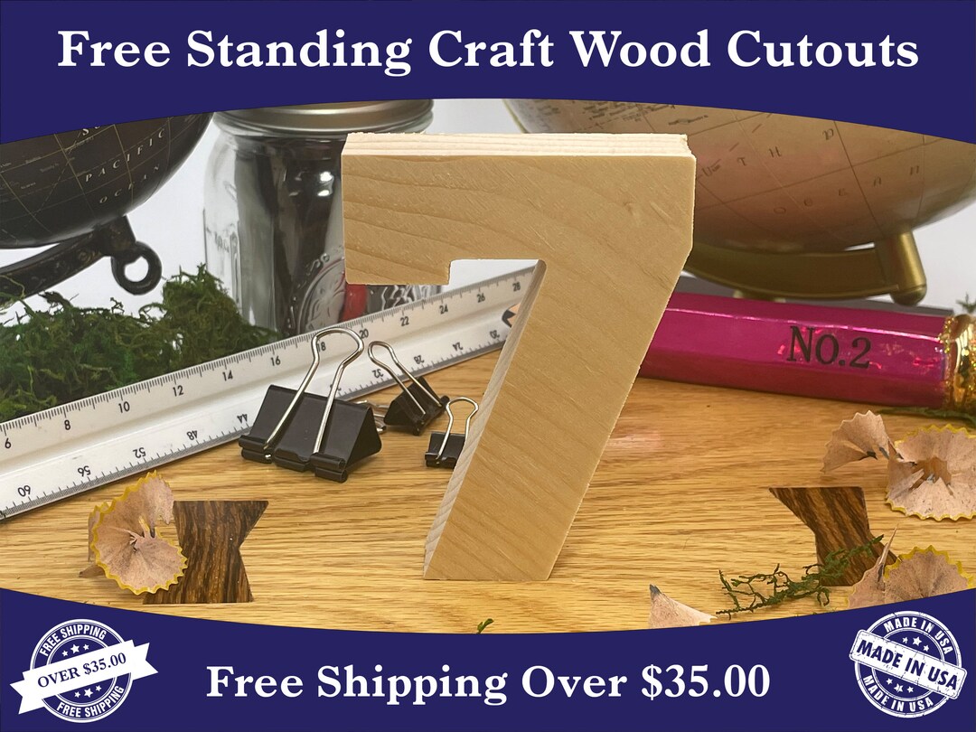 Free Standing Wood Number 7 Seven Shaped Free Standing Unfinished Craft ...