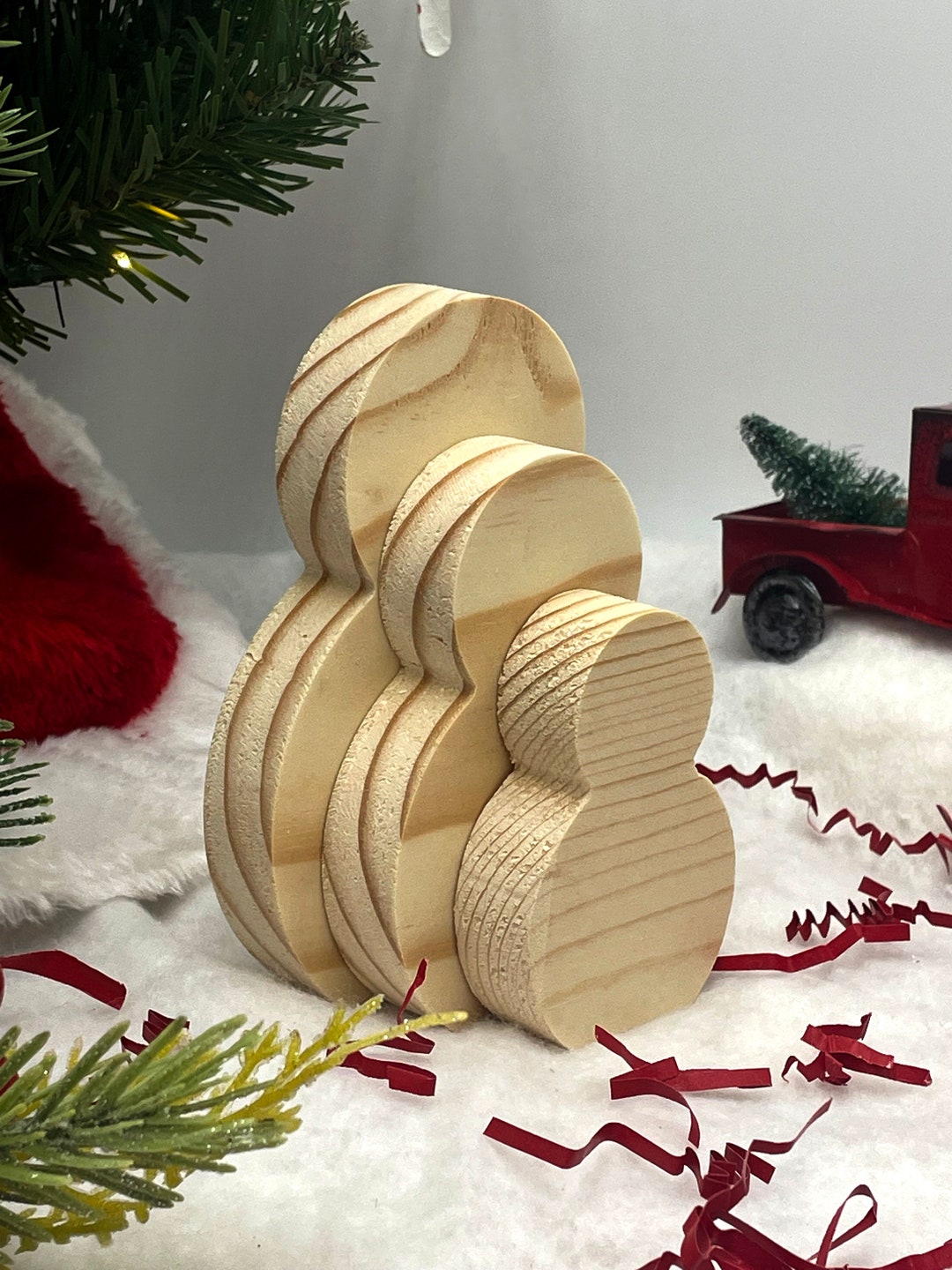 Unfinished 2 Tier Snowman Craft Solid Wood Cutout, Tiered Tray Decor ...
