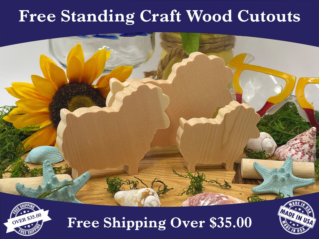 Unfinished Fluffy Sheep Shaped Free Standing Solid Wood Craft Cutout ...