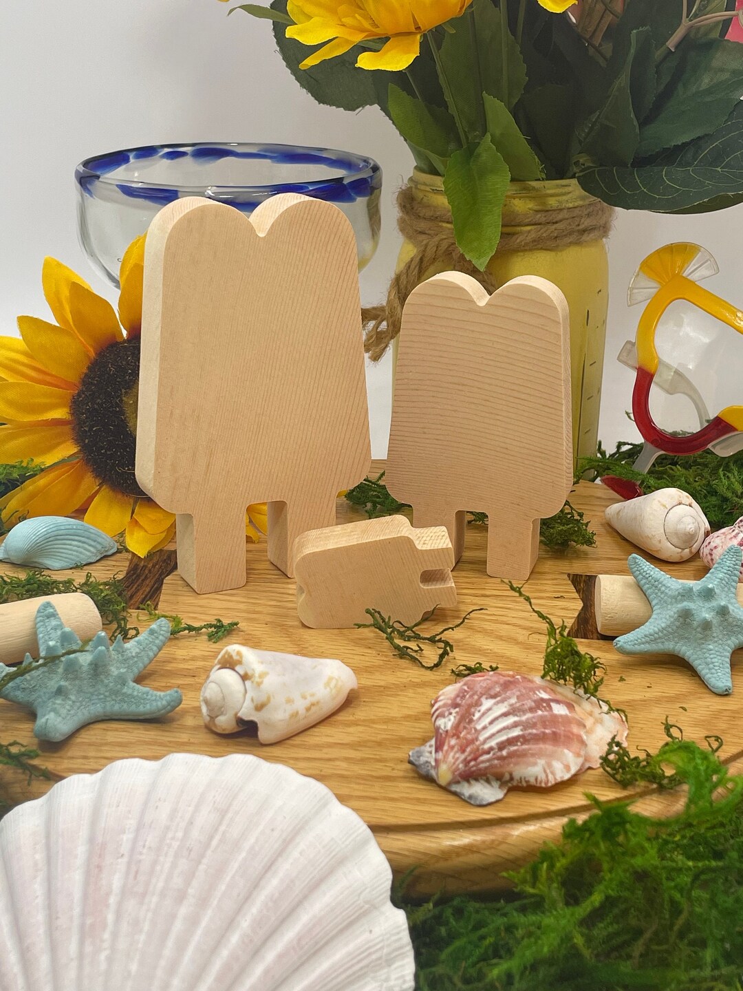 Unfinished Double Popsicle Shaped Craft Solid Wood Cutout, Birthday ...