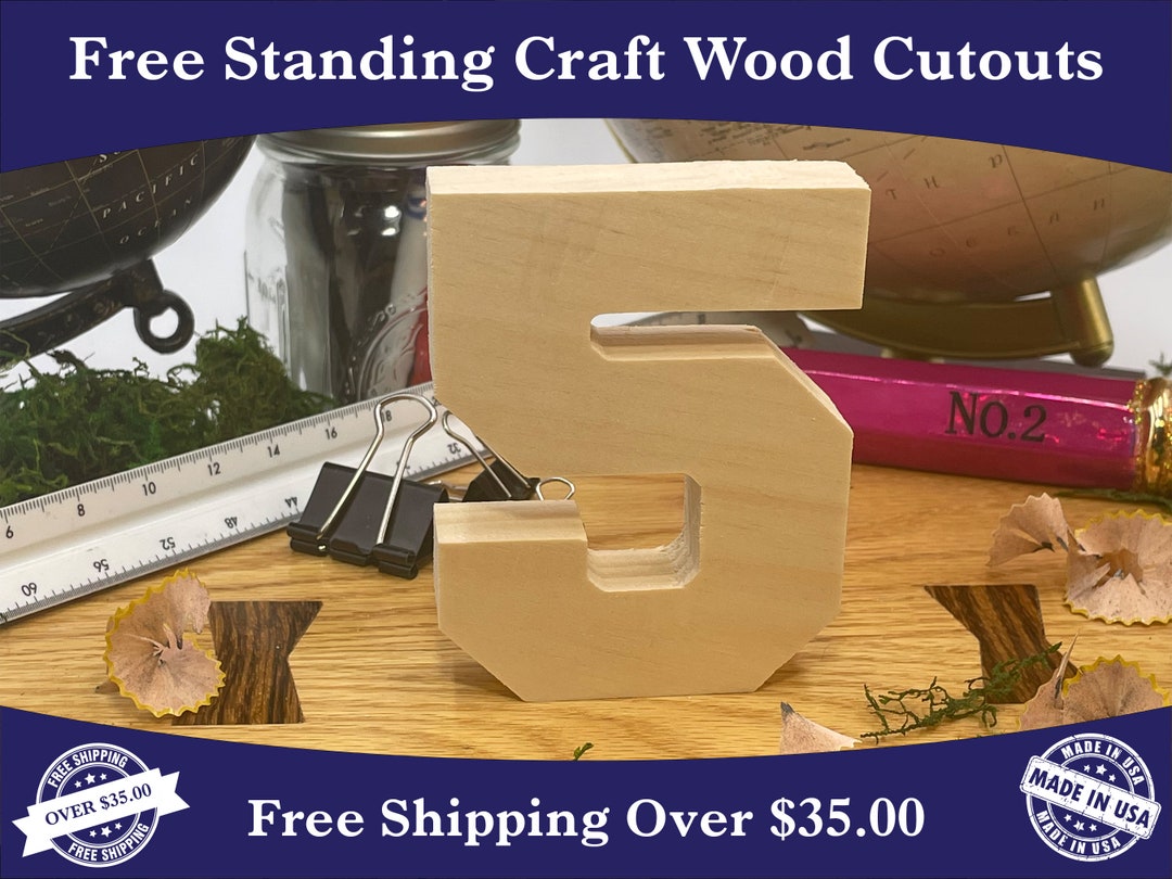 Free Standing Wood Number 5 Five Shaped Free Standing Unfinished Craft ...