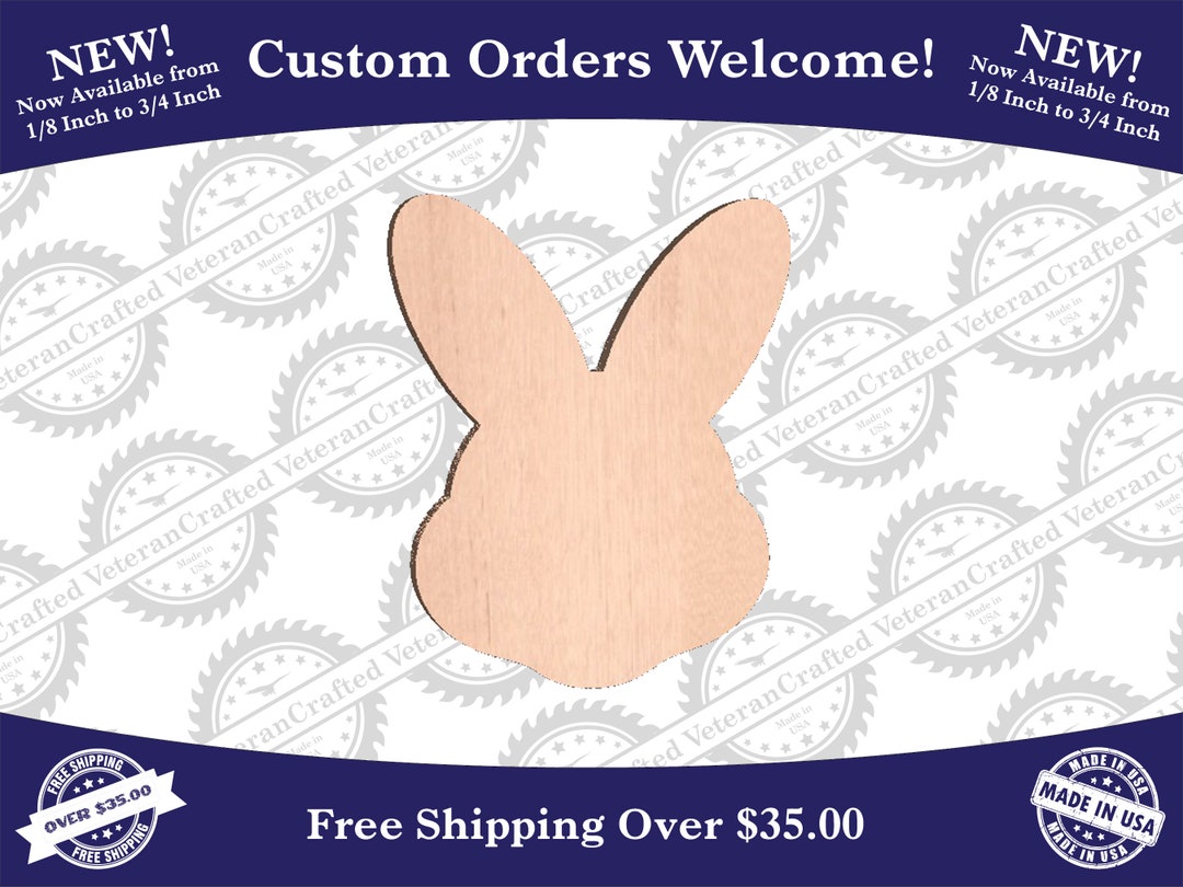 Bunny Head - Laser Cut Unfinished Bunny Wood Cutout, DIY Blank Craft ...