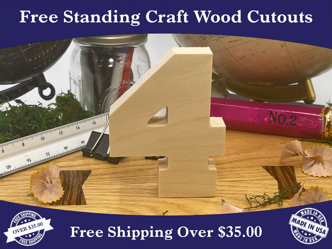 Free Standing Wood Number 4 Four Shaped Free Standing Unfinished Craft ...