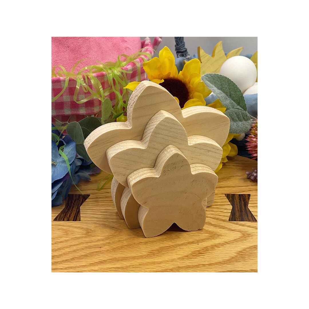 Unfinished Spring Flower V2 Easter Shape Craft Solid Wood Cutout ...