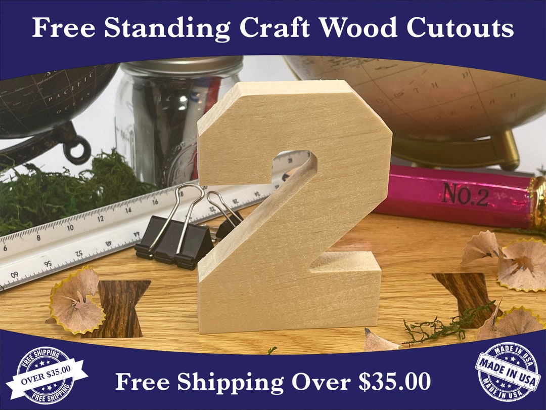 Free Standing Wood Number 2 Two Shaped Free Standing Unfinished Craft ...