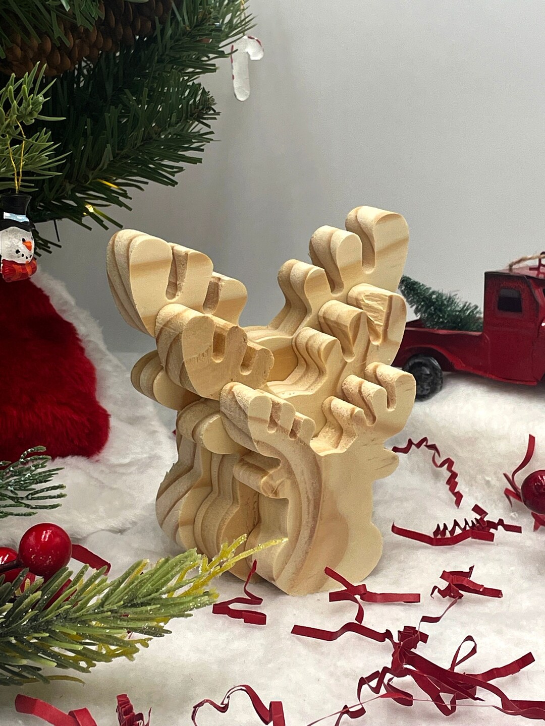 Unfinished Christmas Reindeer Head Craft Solid Wood Cutout, Tiered Tray ...