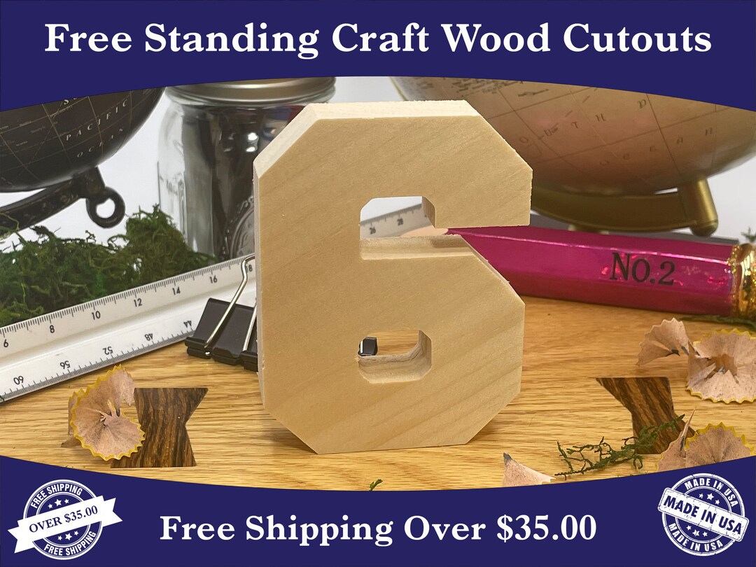 Free Standing Wood Number 6 Six Shaped Free Standing Unfinished Craft ...