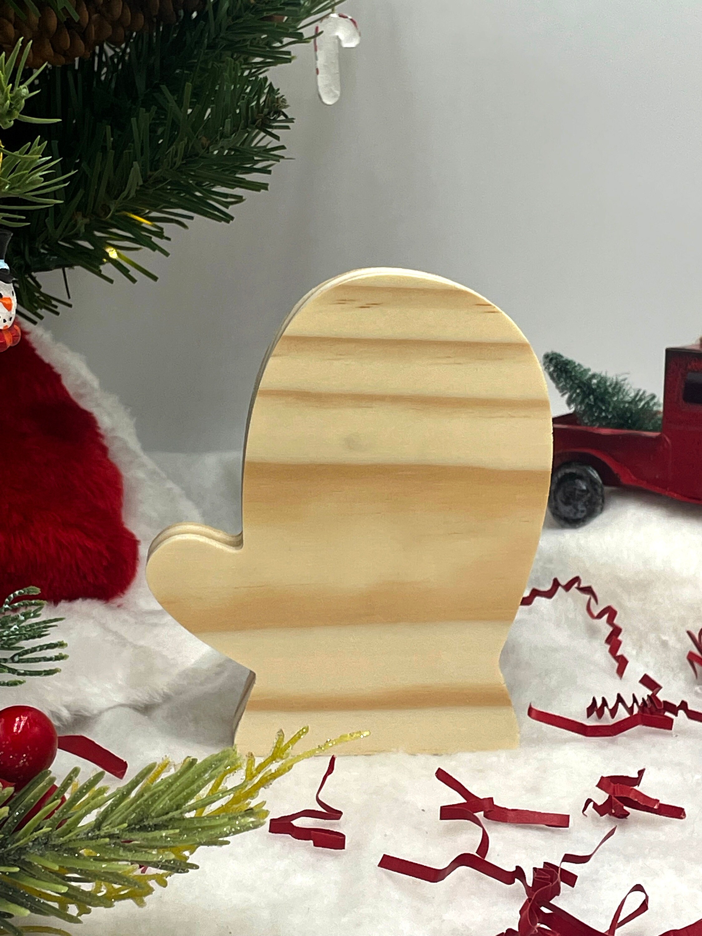 Unfinished Christmas Mitten Craft Solid Wood Cutout, Tiered Tray Decor ...