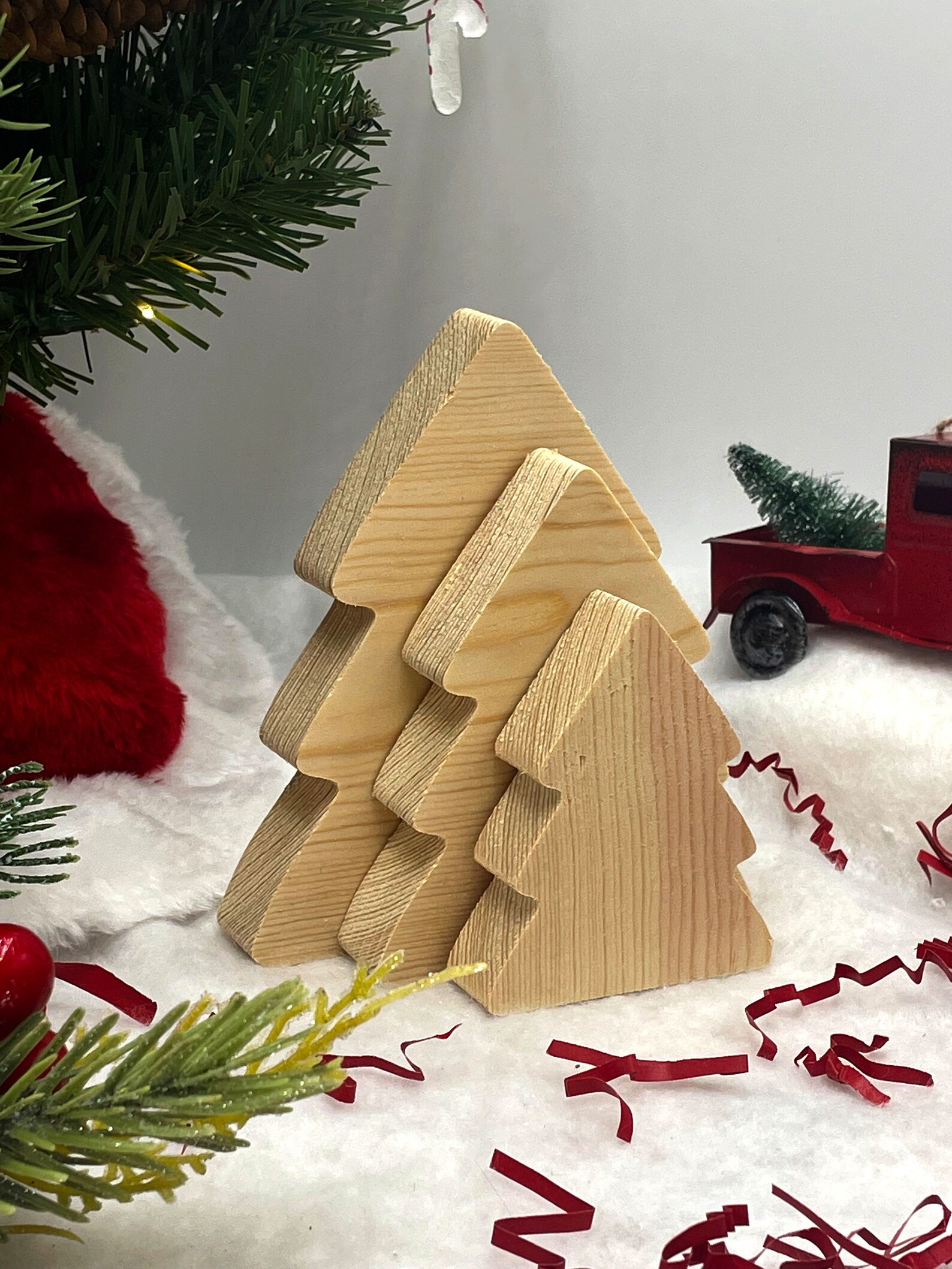 Unfinished Christmas Tree Craft Solid Wood Cutout, Tiered Tray Decor ...