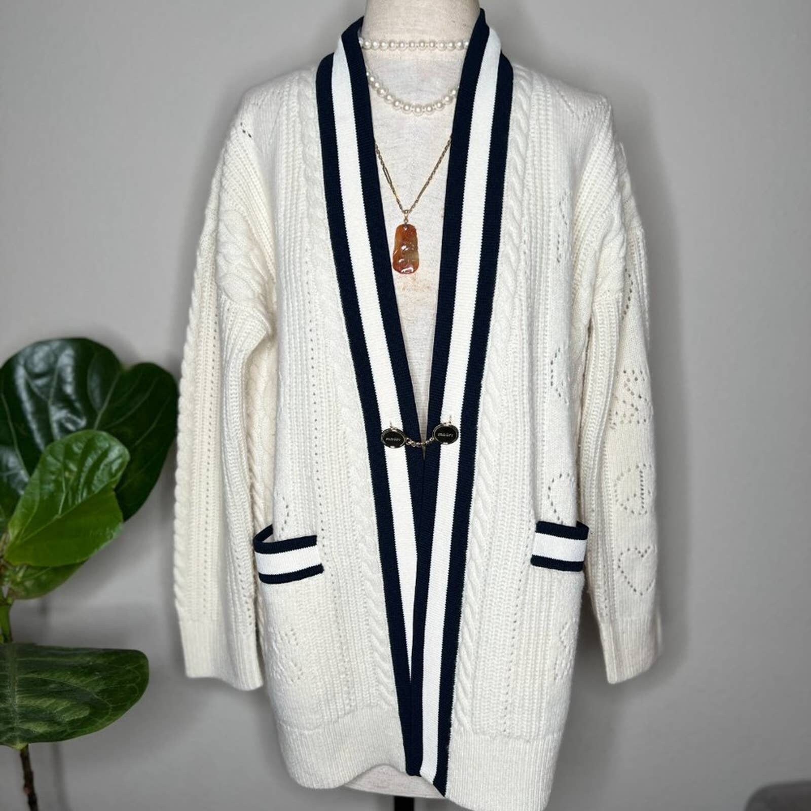 SANDRO PARIS pointelle Knit Coatigan Cardigan Cable Nautical Trim - Etsy