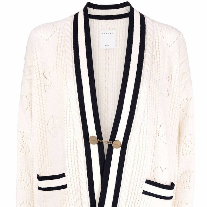 SANDRO PARIS "pointelle Knit Coatigan" Cardigan Cable Nautical Trim - Etsy