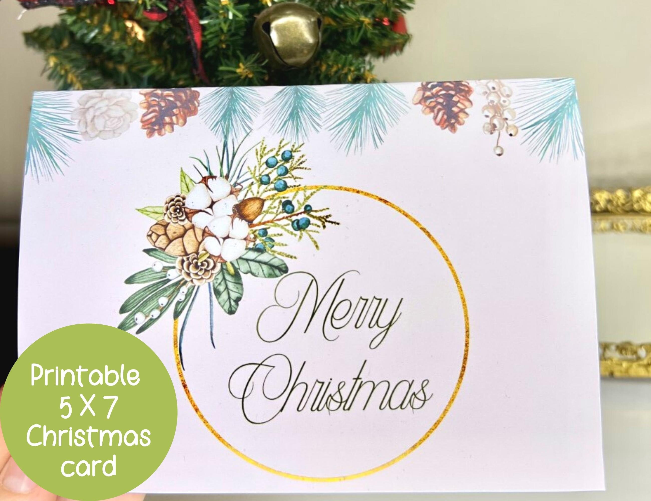 Printable Merry Christmas Card, Digital Download Printable, Wreath ...