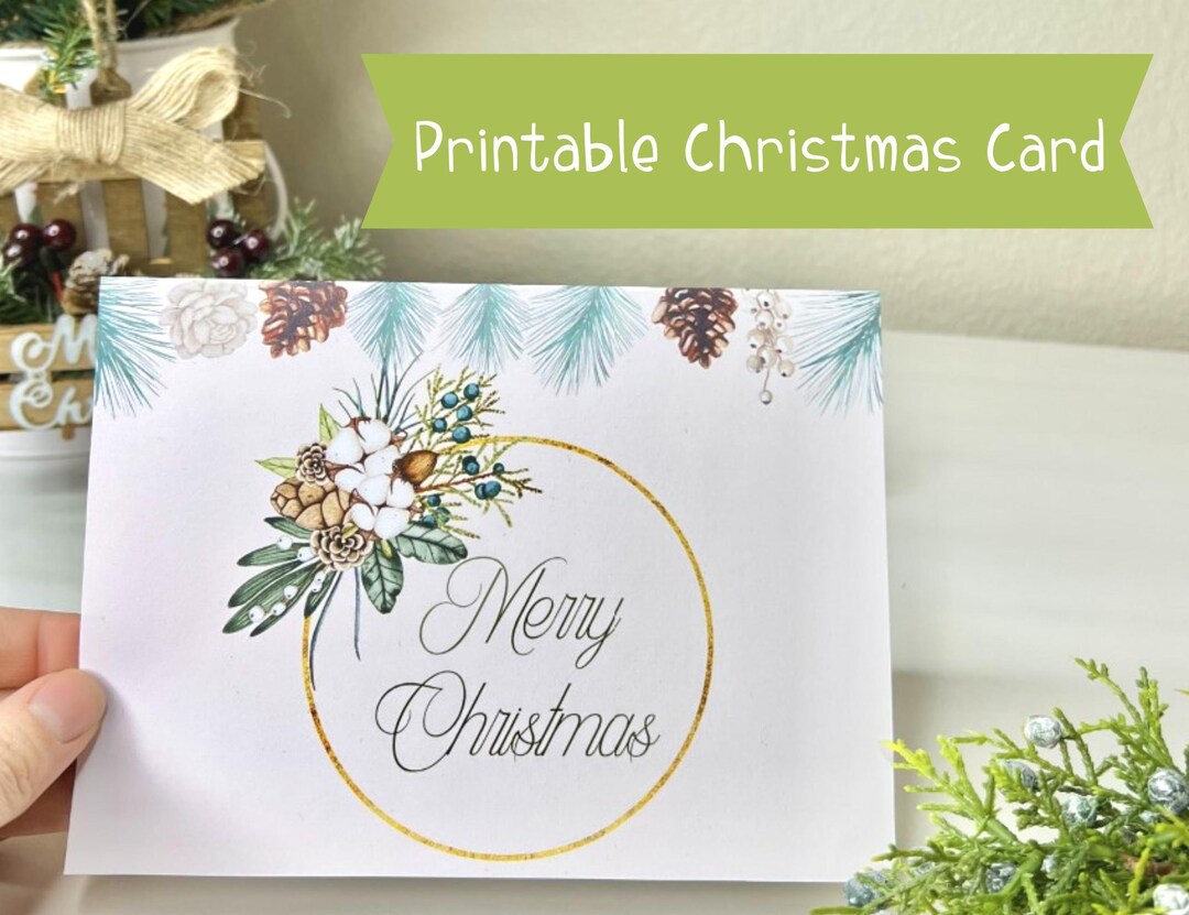 Printable Merry Christmas Card, Digital Download Printable, Wreath ...